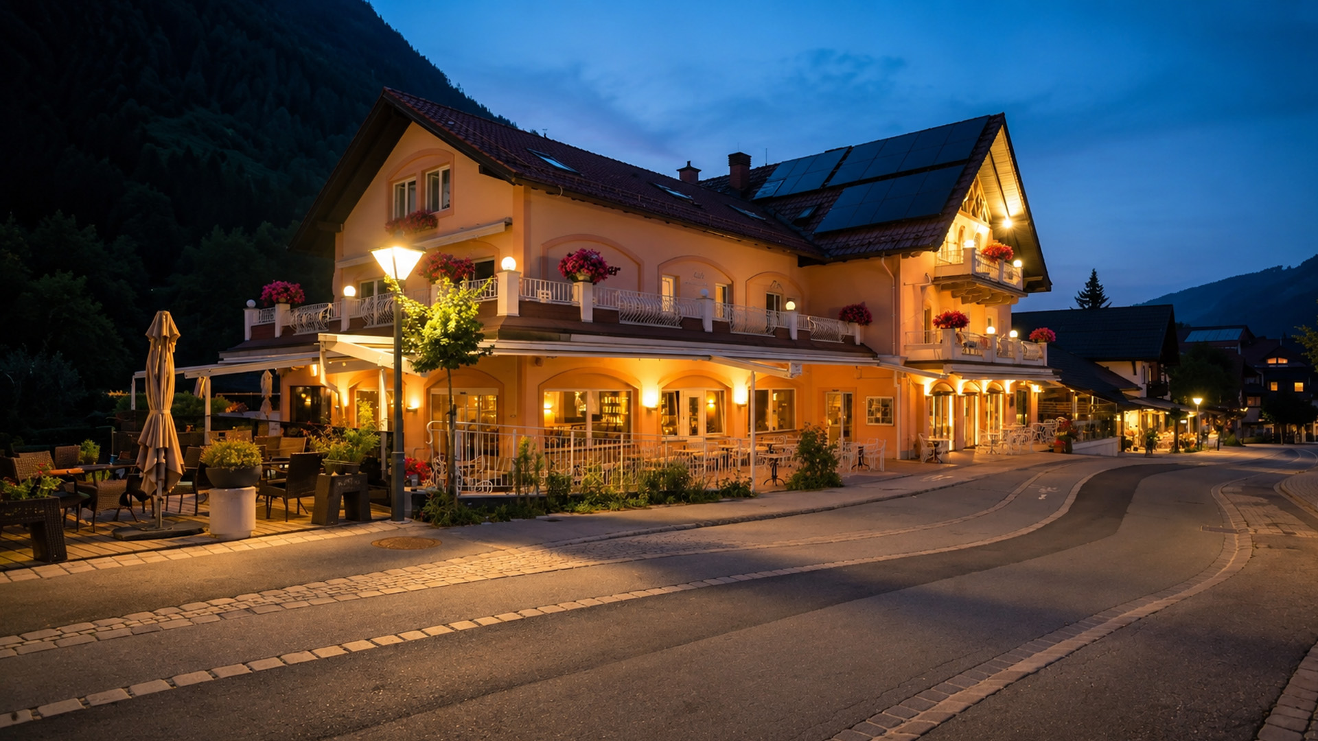 Mayrhofen Austria feels calm and cozy after sunset (4K)