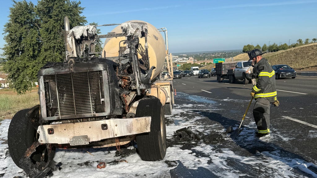 Folsom Highway 50 traffic slowed by concrete truck fire
