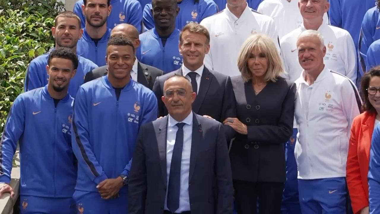 President Macron visits France's national soccer team ahead of World Cup