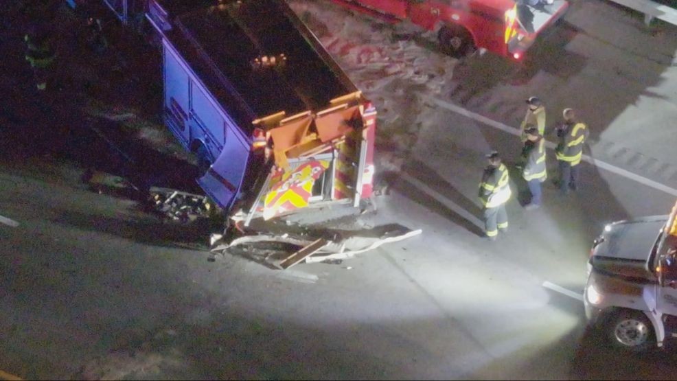 Firetruck damaged following crash on Route 24 in West Bridgewater