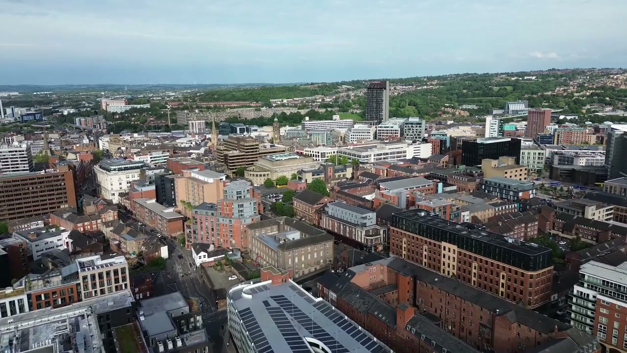 Sheffield, England: Drone views of Steel City skyline