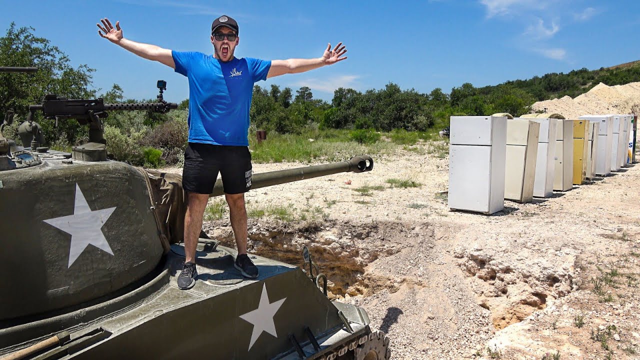 Watch what happens when a tank tries to destroy 10 refrigerators