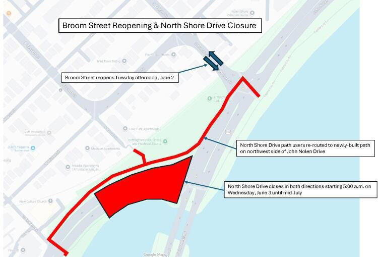North Shore Drive path to close, Broom Street reopens for John Nolen ...