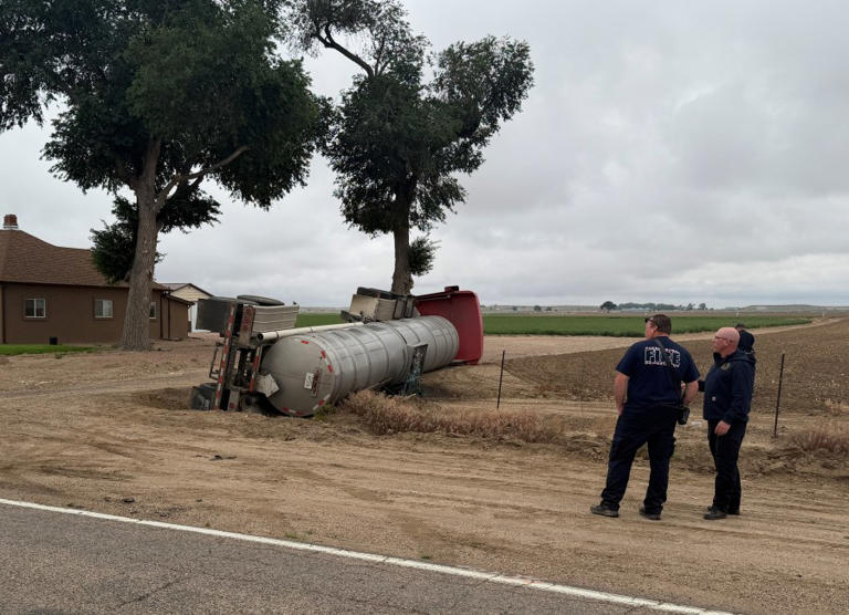 Hazmat incident due to overturned tanker truck, portion of Highway 50 ...
