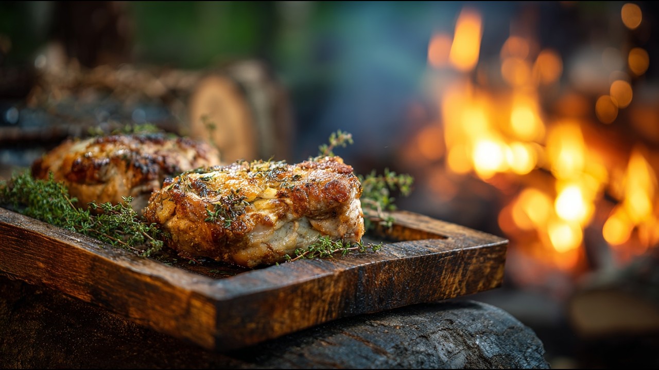 Juicy stuffed pork chops!🍖🔥 Slow-cooked over fire | ASMR