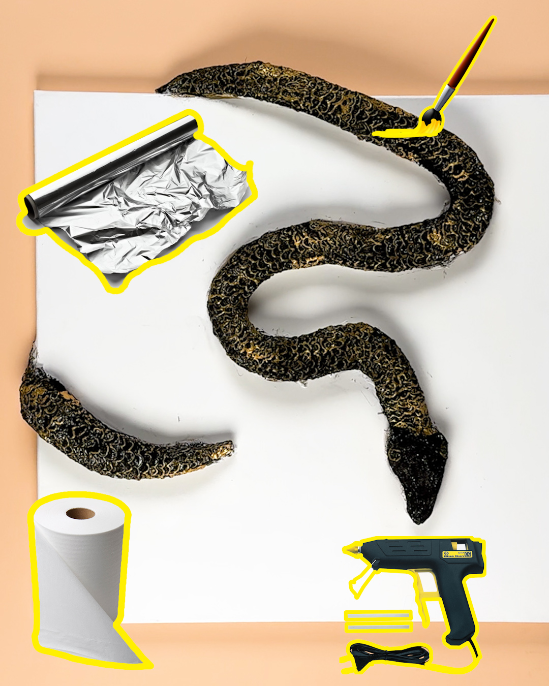 Easy DIY foil and napkin snake art project 🐍