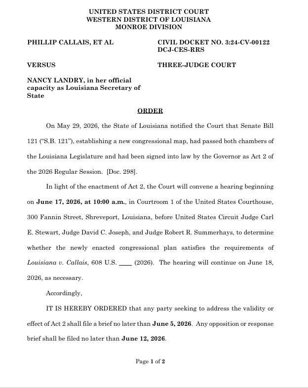 Federal court sets June hearing on Louisiana’s new congressional map