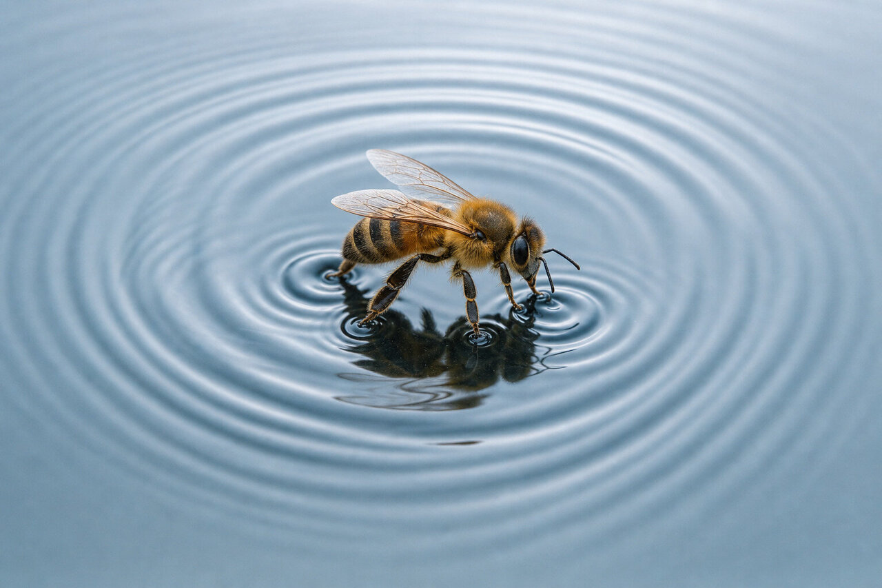 Bees can swim and use visual cues to survive water crashes