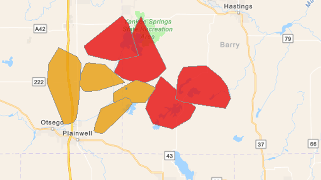 Thousands in Allegan, Barry counties without power after structure fire
