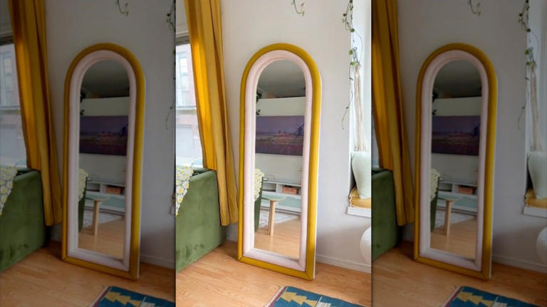 Woman uses Dollar Tree pool noodles to DIY chic faux-upholstered mirror ...