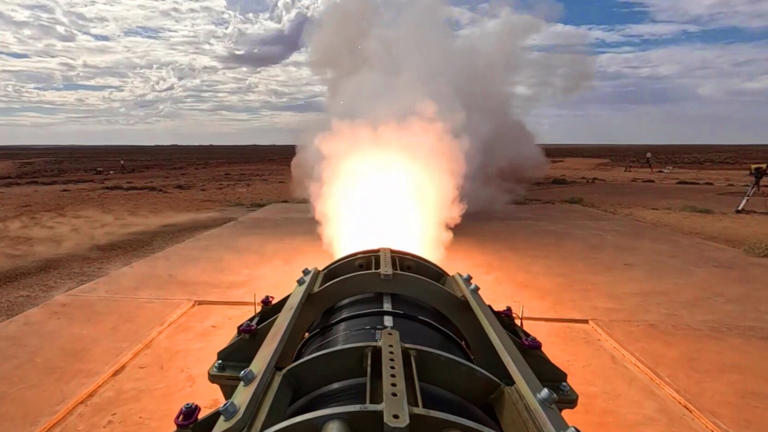 Australian-made rocket motor, designed for use in missiles, test fired ...