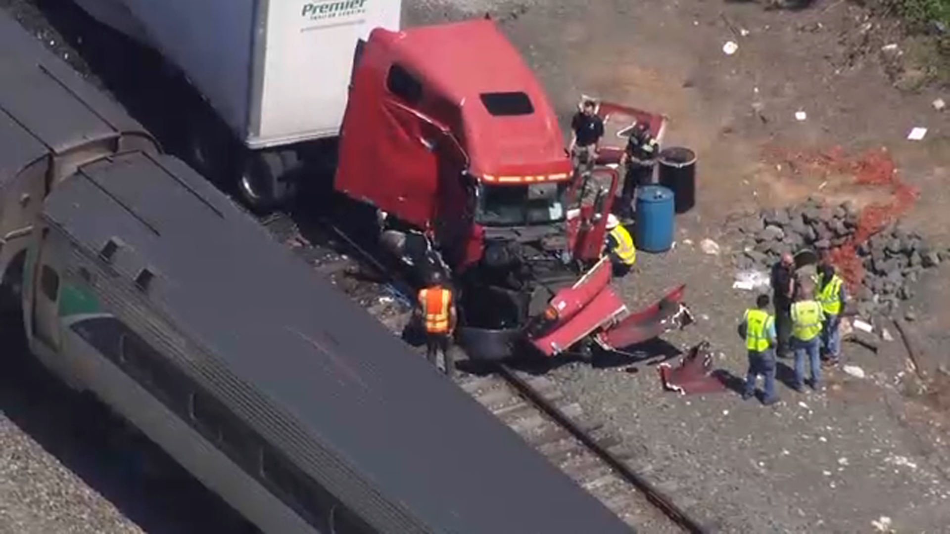 Train collides with tractor-trailer in Durham; truck driver injured