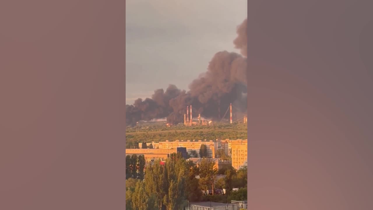 Key Russian oil refinery ablaze after being hit by Ukrainian drones