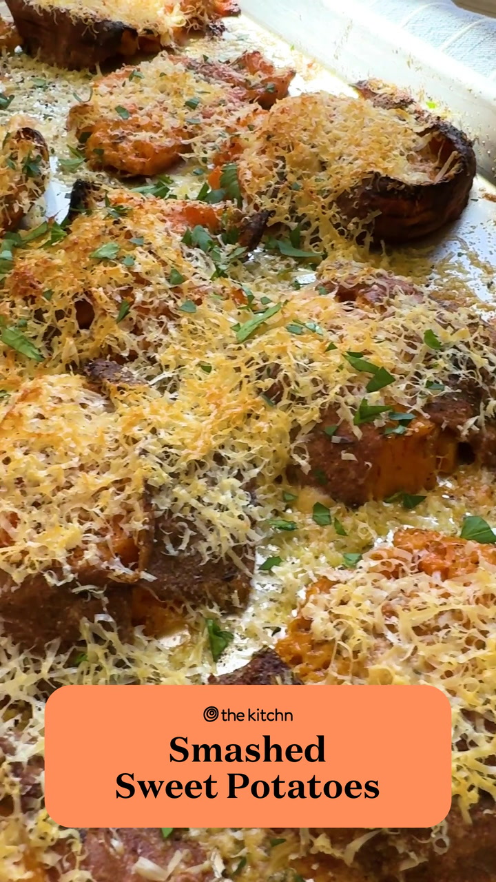 Crispy smashed sweet potatoes