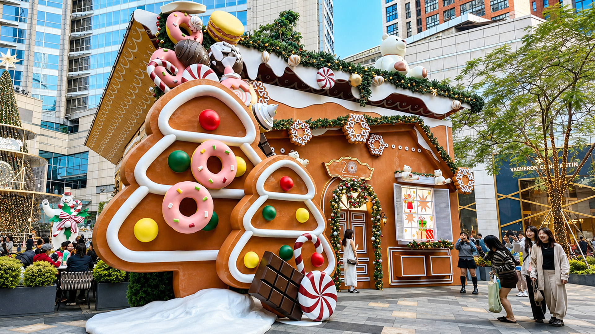 This enormous holiday display transforms an ordinary urban plaza