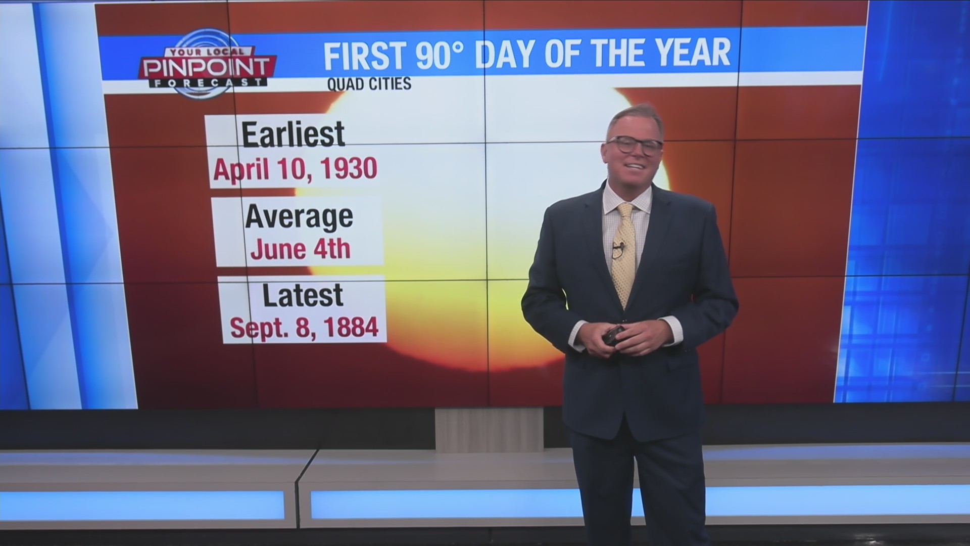 Average first date of hitting 90° in the Quad Cities