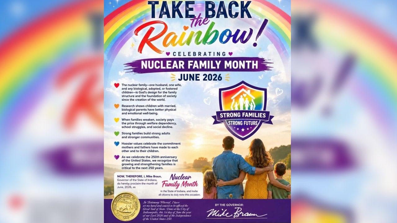 Indiana governor declares Pride month 'nuclear family month'