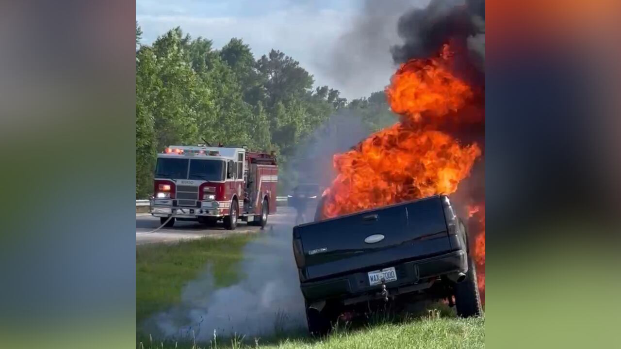Driver unharmed after truck bursts into flames near Lenoir-Pitt County line
