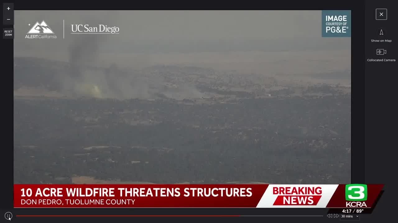 Wildfire threatens 3 structures in Tuolumne County