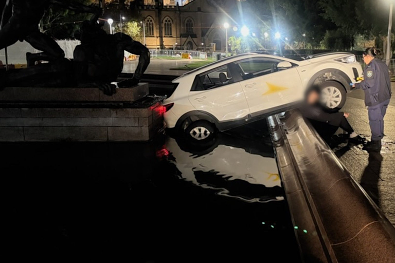 Driver in $20,000 fountain crash was eating Maccas when police arrived