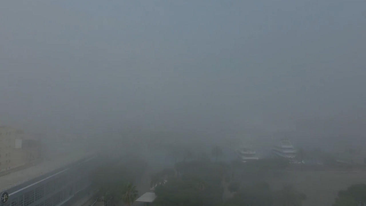 Thick fog shrouds Barcelona’s La Barceloneta coast