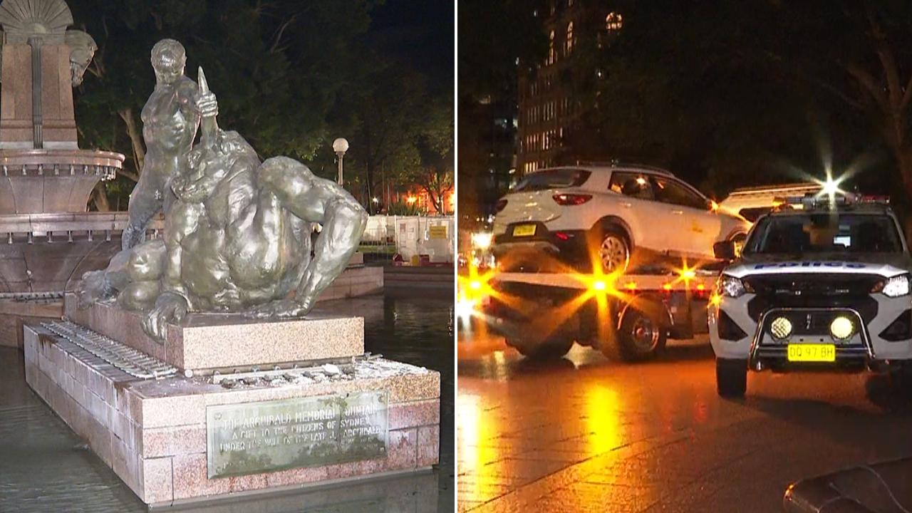 ‘Eating Maccas’: Driver crashes into fountain