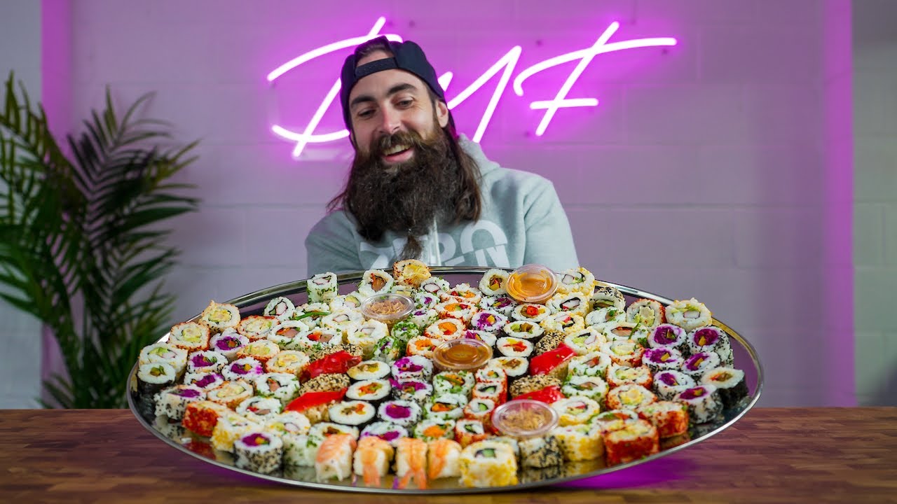 Eating a giant sushi party platter at the new studio | BeardMeatsFood