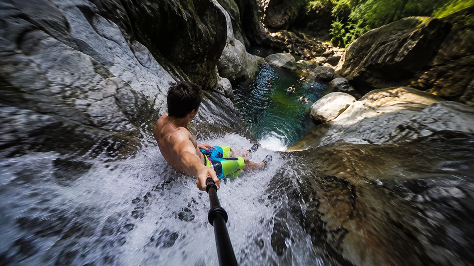 35 foot waterfall slide sends riders into massive drop