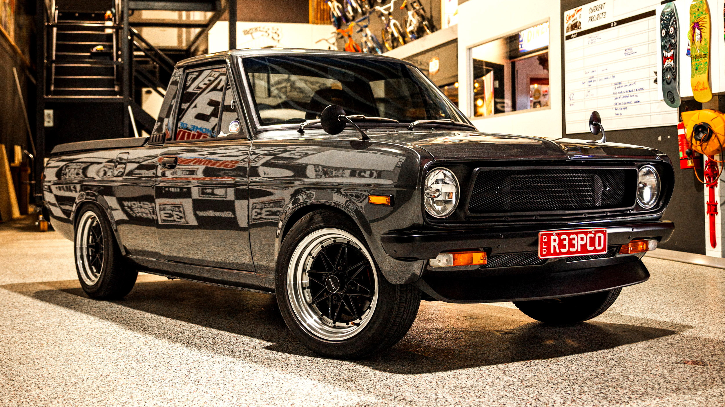 This scruffy little Datsun 1200 pickup hides a turbocharged Nissan engine
