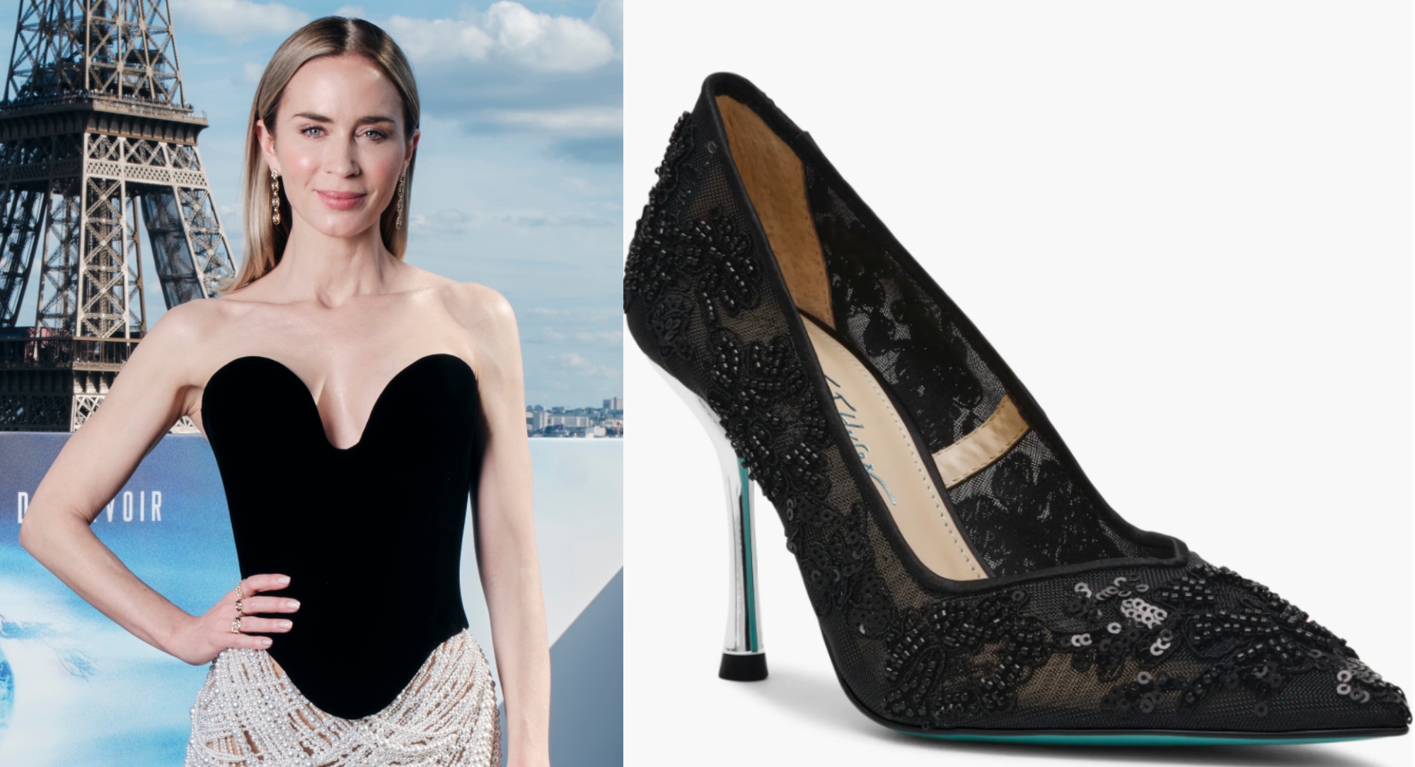 Emily Blunt completes Tamara Ralph couture with Betsey Johnson heels