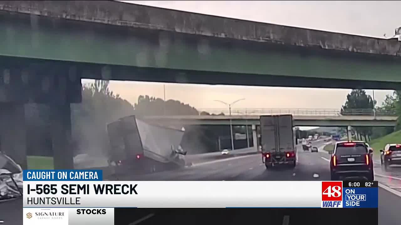 Dashcam captures semi truck crashing into Jordan Lane bridge on I-565