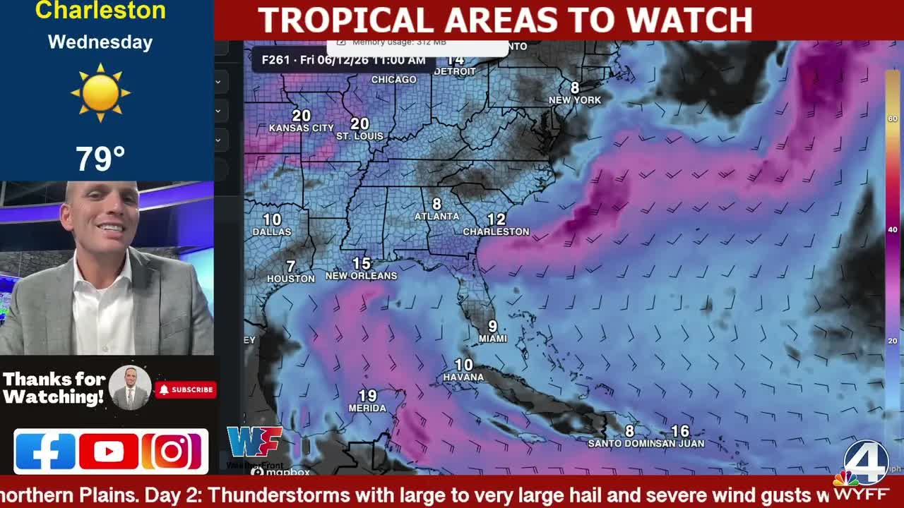 Tropical downpours return, two areas to watch
