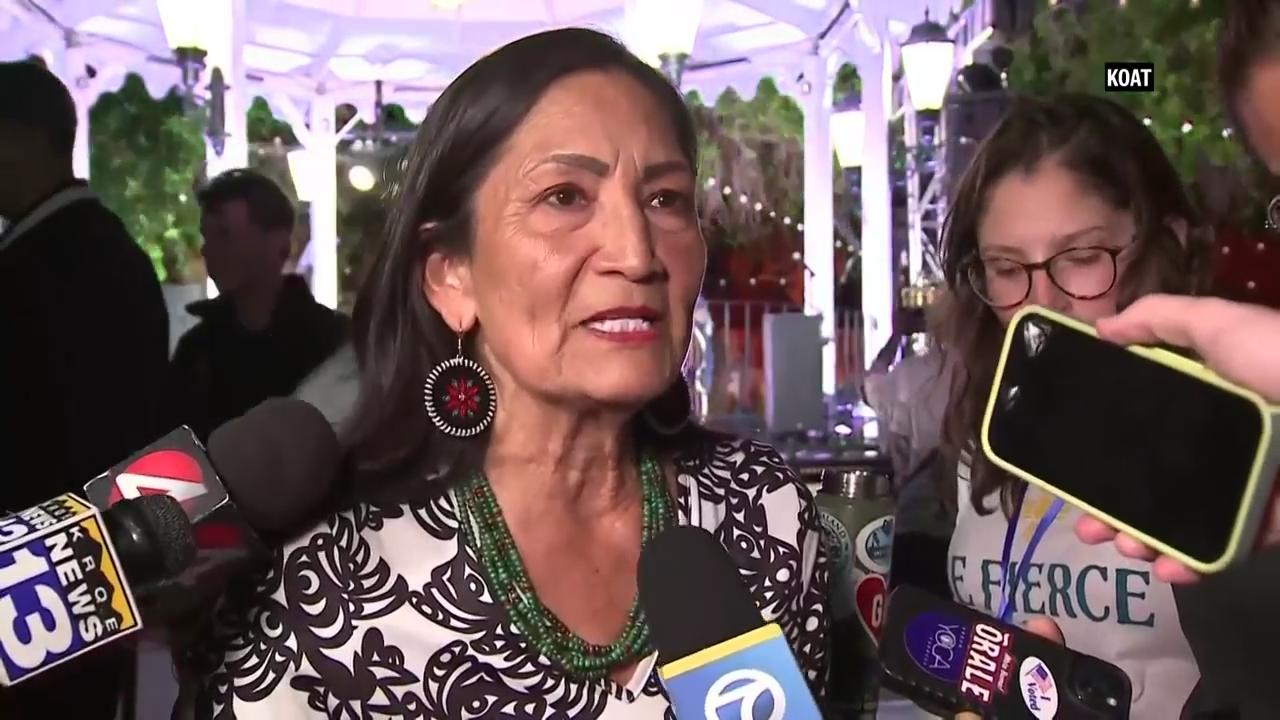 Deb Haaland speaks to media after winning Democratic nomination for New ...