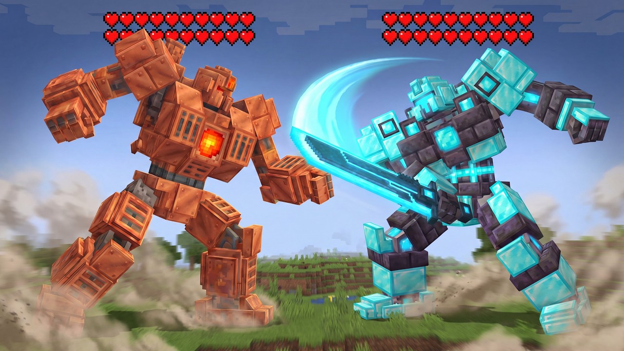 Mech vs mech in Minecraft build battle