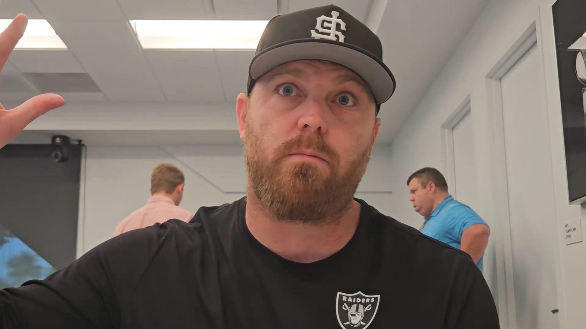 Las Vegas Raiders DL coach Travis Smith eyes before speed