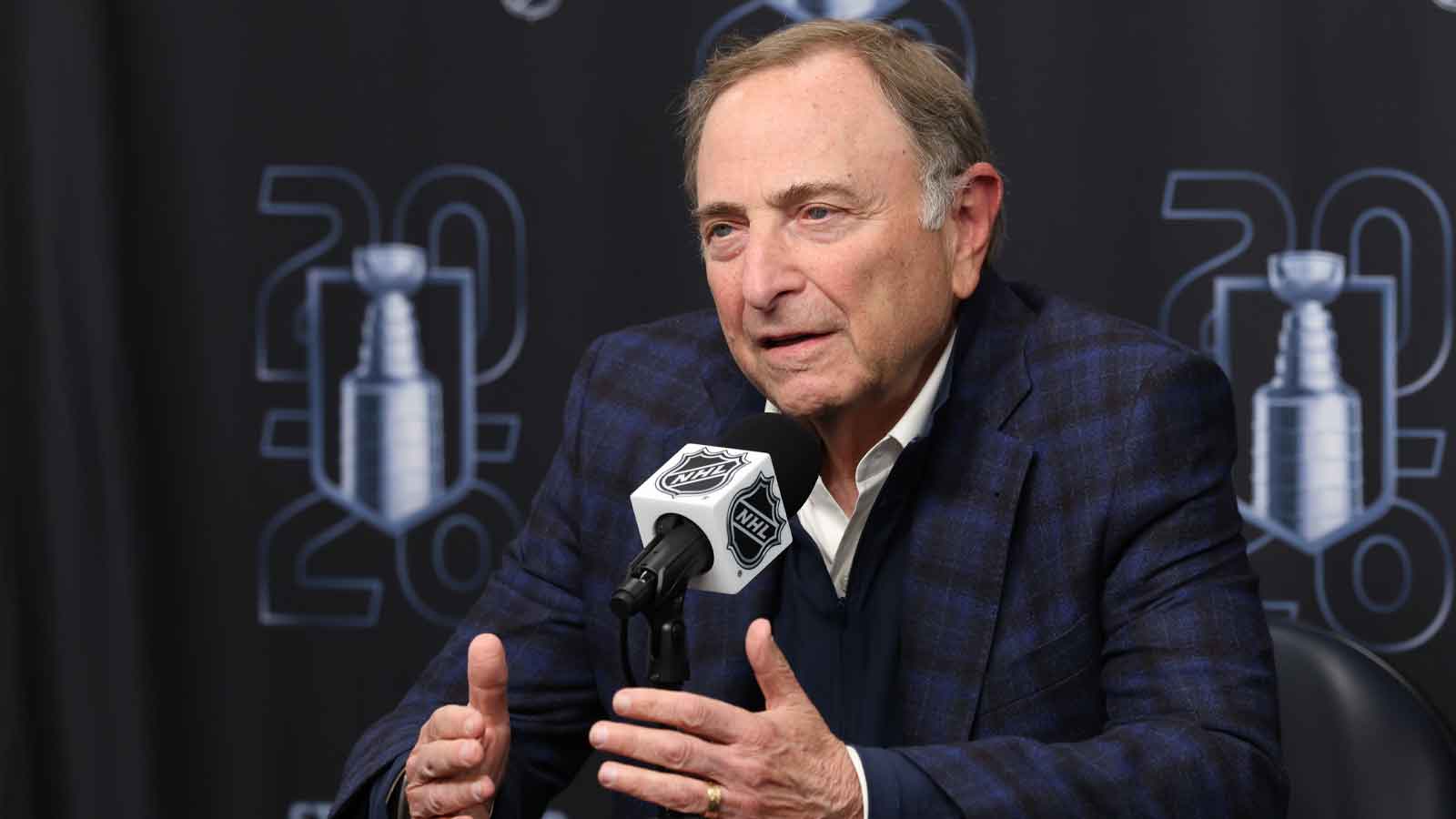 NHL’s Gary Bettman takes in Golden Knights-Hurricanes Game 1 with Bill ...