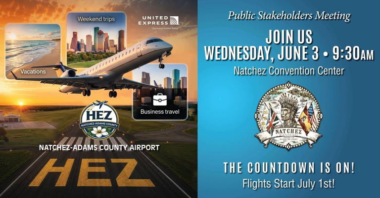 Flights coming soon to Natchez-Adams County Airport, informational ...
