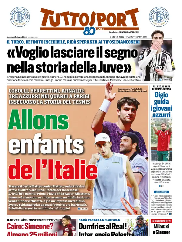 Le prime pagine dei quotidiani sportivi – 3 giugno 2026