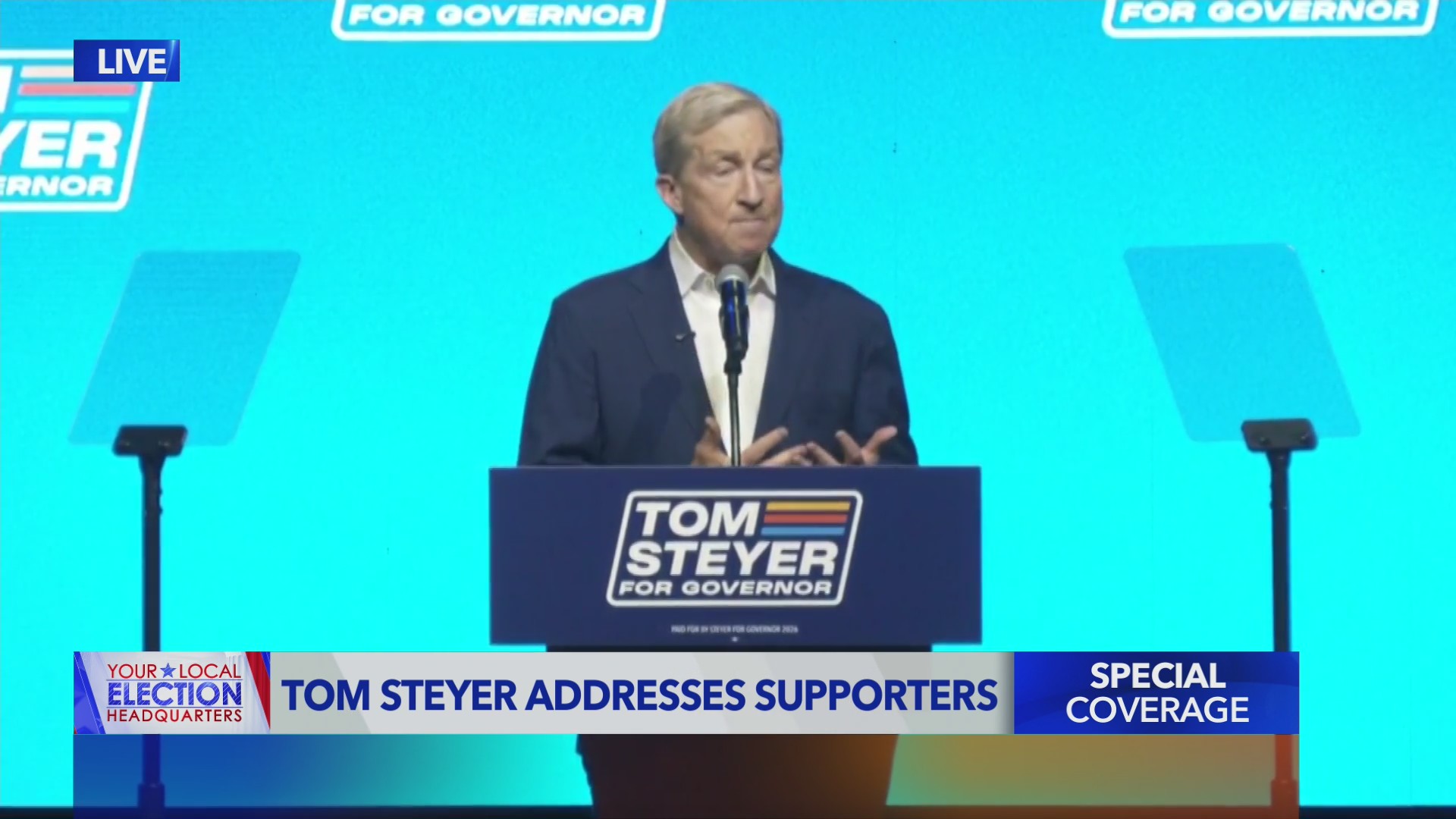 KTLA 5 election coverage: Tom Steyer addresses supporters