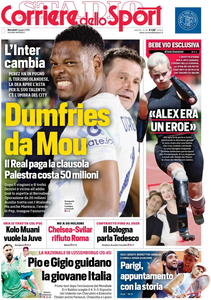 Le prime pagine dei principali quotidiani sportivi – 3 giugno