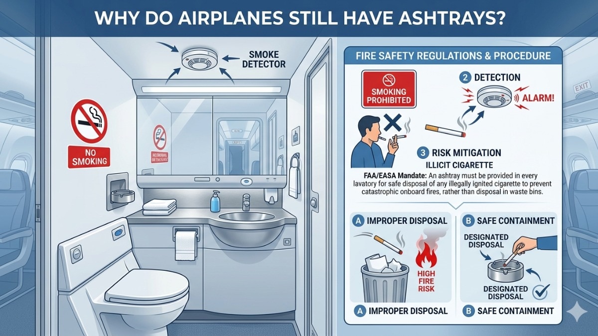 Why do airplanes still have ashtrays despite the smoking ban?