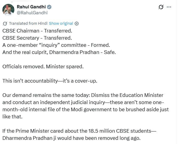 CBSE transfers a cover-up: Congress demands Dharmendra Pradhan's ...