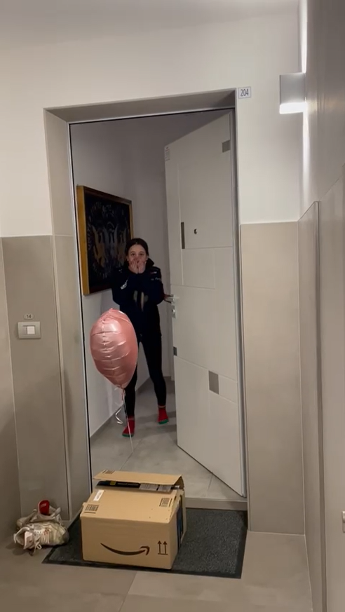 Girl surprised with a new puppy