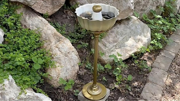 Turn an old bundt pan into a cute bird bath that backyard visitors will ...