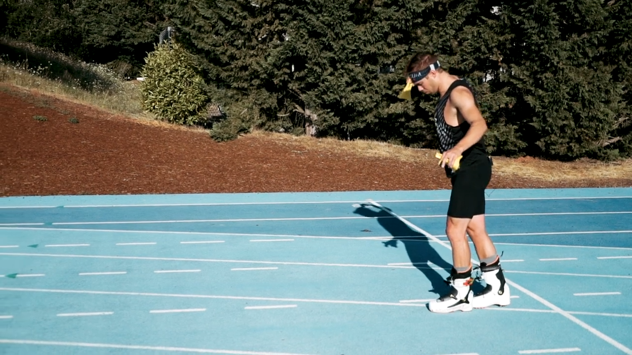 He was just sprinting 100 meters - now the ski boots changed everything