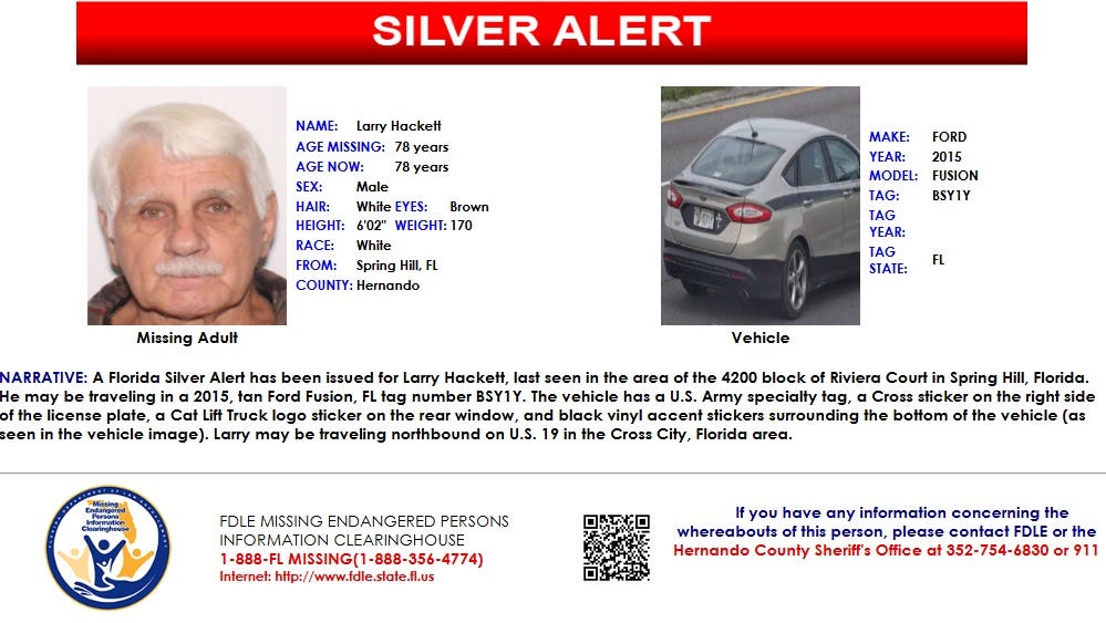 Silver Alert issued for missing 78-year-old Florida man
