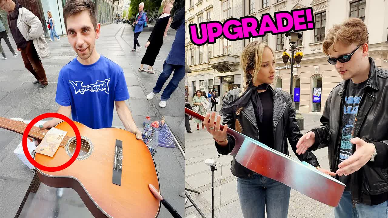 A street artist turned his guitar into a masterpiece