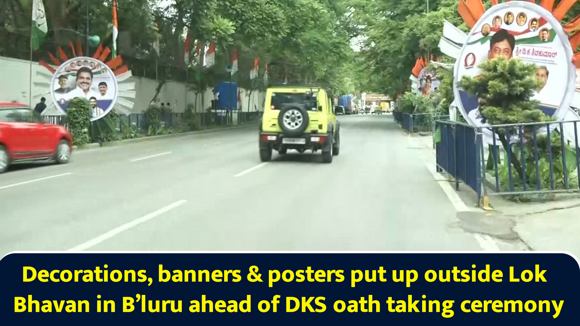 Decorations, banners & posters put up outside Lok Bhavan in B’luru ...