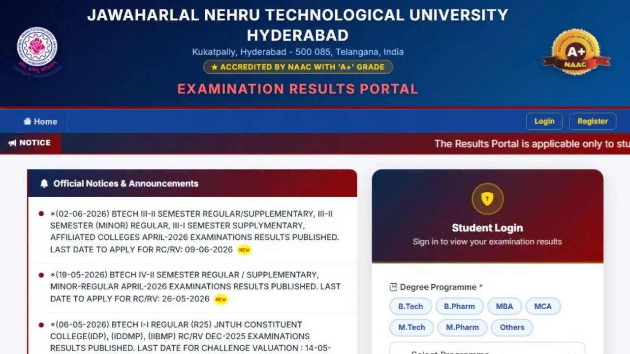 JNTUH results 2026 out for odd, even semesters: How to check scores at ...