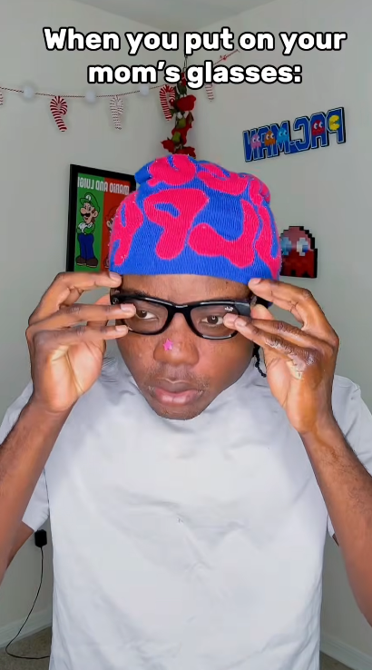Trying on mom’s glasses